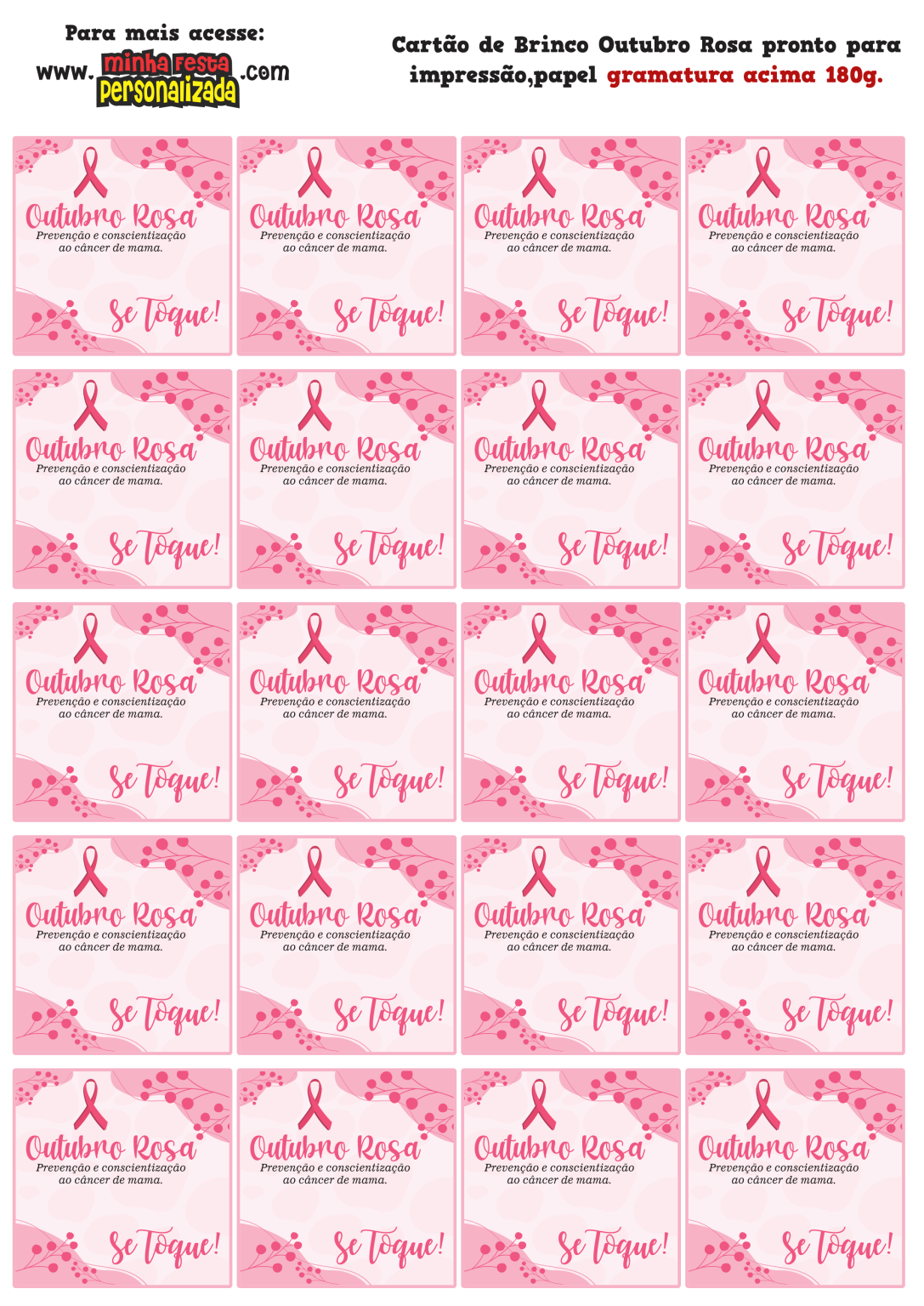 Cartão Para brinco outubro rosa grátis Cartão Para brinco outubro rosa grátis