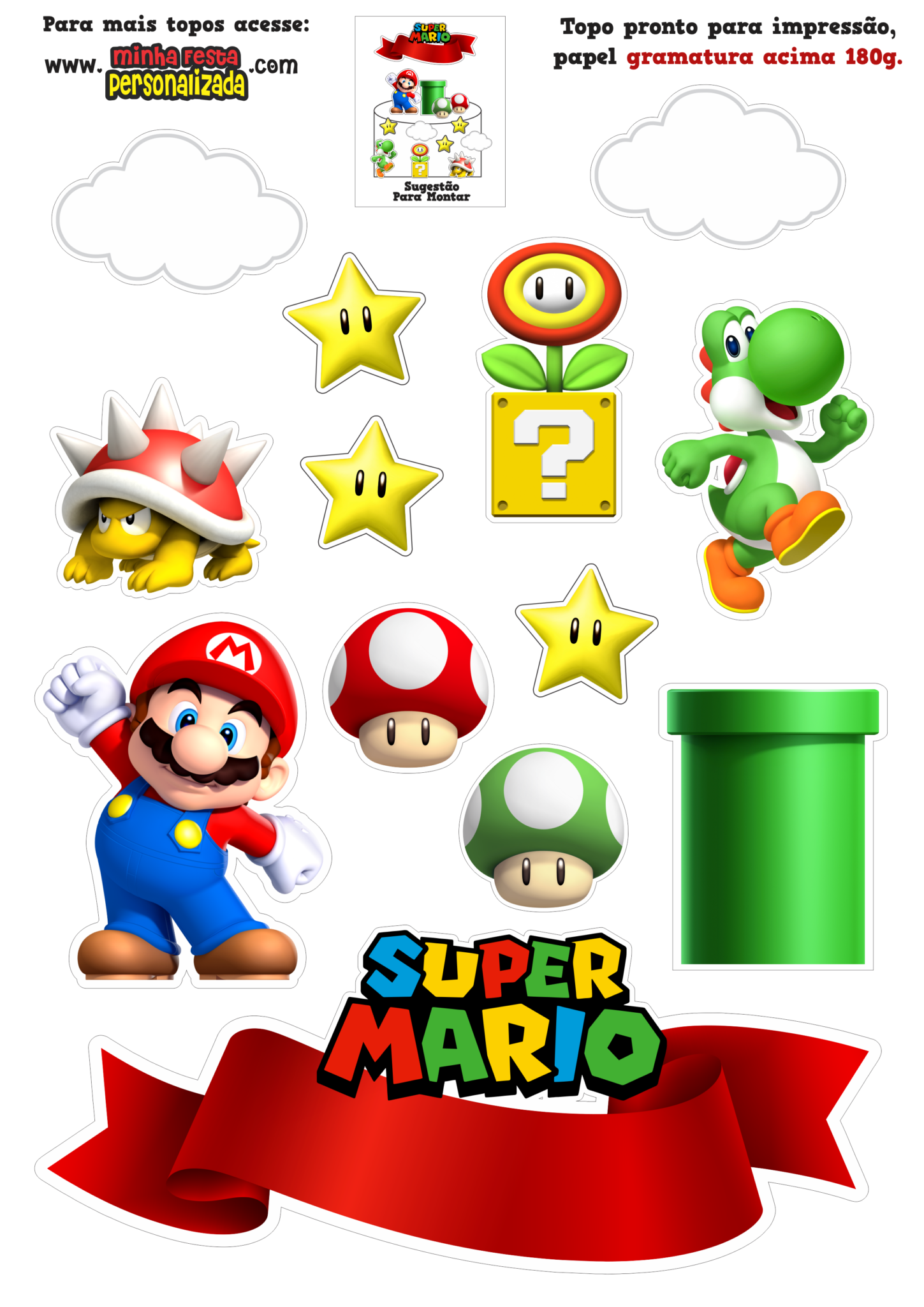 Topo de Bolo Super Mario Para Imprimir modelo 01